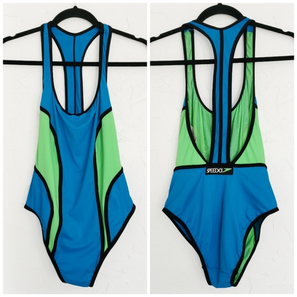 Speedo | Swim | Vintage Rare Speedo Neon Blue Green Drop Racerback One ...